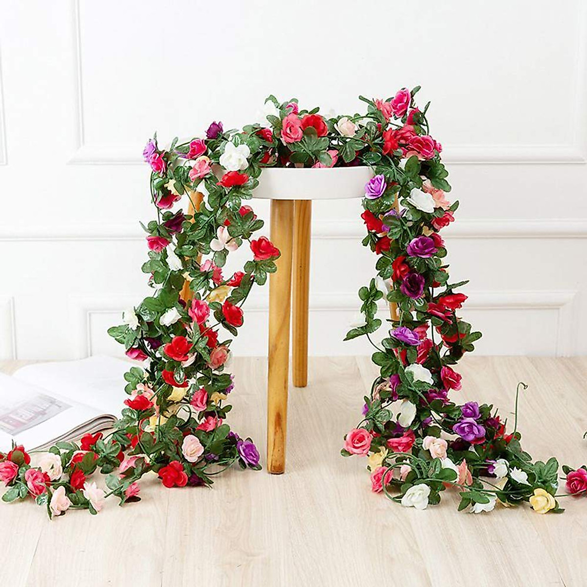 Artificial Flowers, 4 Pcs 32.8 FT Fake Rose Vine, Flower Garland, Hanging Artificial Flowers Greenery Plants for Wedding Birthday Party Decoration Outdoor Hotel Wall Table Bedroom Garden Home Decor