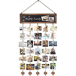 Bikoney Picture Frames Collage Photo Hanging Display Picture Board Wood Rustic Frames for Wall Decor and Dorm Room Decor with Blackboard and 30 Clips Carbonized Black