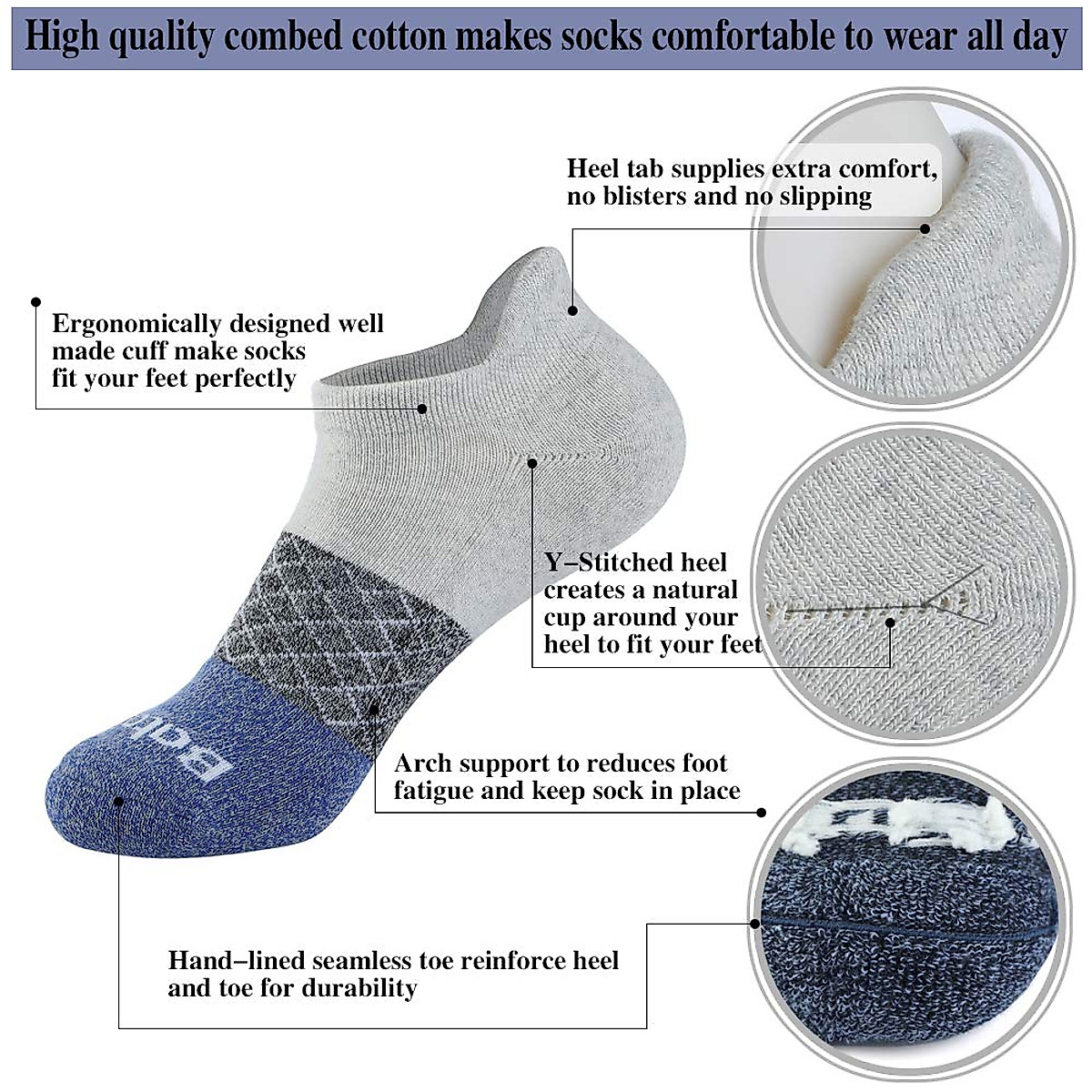 bataidis Women's Casual Ankle Socks Low Cut Athletic Socks 6 pairs (US, Alpha, Medium, Regular, Regular, Color2)