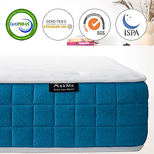 Askme Queen Mattress 12 Inch Hybrid Mattress Bed in a Box,Medium Firm Cooling Gel Memory Foam Mattress with Individually Wrapped Pocket Coils for Motion Isolation and Pressure Relief, CertiPUR-US
