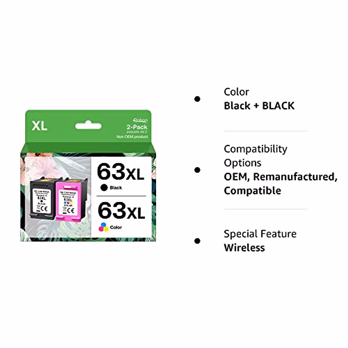 MELIGE 63XL Ink Cartridges Combo Pack Replacement for 63 XL Ink Remanufactured for Officejet 3830 4650 4652 4655 5200 5255Printer( 1 Black, 1 Tri-Color)