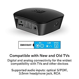 MEE audio Connect T1CMA Bluetooth Over-Ear Wireless Headphones Headset for TV with no Audio Delay; Includes Transmitter (Optical/AUX/RCA) and CinemaEAR Audio Enhancement for Seniors & Hard of Hearing