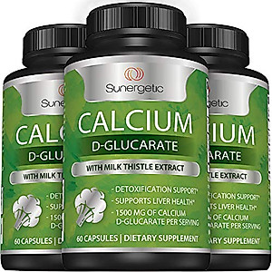 Premium Calcium D-Glucarate Supplement with Milk Thistle Extract - Calcium D-Glucarate for Liver Support & Detox Support – 500mg of Calcium D-Glucarate Per Serving – 60 Capsules