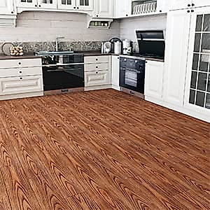 YENHOME 15 Tiles Walnut Wood Vinyl Flooring Peel and Stick Floor Tile Sticker Wood Wall Panels for Walls Peel and Stick Flooring Tiles for Bathroom Kitchen Waterproof Laminate Flooring 36" X 6"