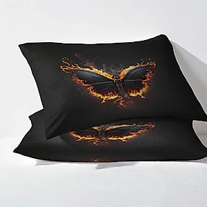 Moth Sheets Split King Size, Flame Bed Sheets, Patterned Bedding Sheets & Pillowcases 5 Piece Set - Soft Microfiber Deep Pocket 2 Fitted Sheet & Flat Sheet & 2 Pillow Cases B3-&-51