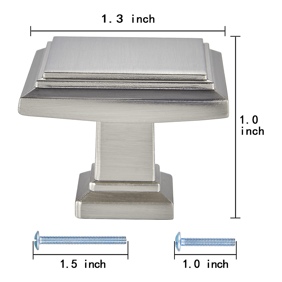 YCSJ Square Knobs for Cabinets - 10 Pack / 1.3 Inch, Satin Nickel Cabinet Knobs for Kitchen Cabinets and Drawers, Modern Dresser Knobs, Bathroom Drawer Knobs, Office Hardware for Cabinets