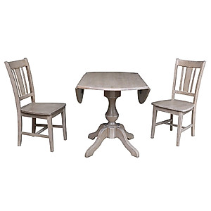 International Concepts 42" Round Top Pedestal 2 Chairs Dining Table, Washed Gray Taupe