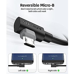 SUNGUY Right Angle Micro USB Cable 1.5FT [2 Pack], 18W Short 90 Degree Micro USB Cable Fast Charging USB 2.0 Data Sync Compatible for Samsung Galaxy S7 Edge S6 S5, Moto E6 5 4, LG-Black