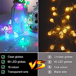 Metaku RGB Globe String Lights Fairy Lights Battery Operated 26ft 60LED String Lights with Remote 16 Colour Changing Garden Lights Waterproof Indoor Outdoor Decorative Lights for Garden Patio Home