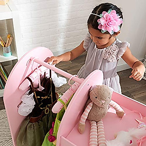 KidKraft Wall Mount Wooden Fashion Pretend Dress-Up Station Children's Furniture with Storage and Mirror - Pink, Gift for Ages 3+