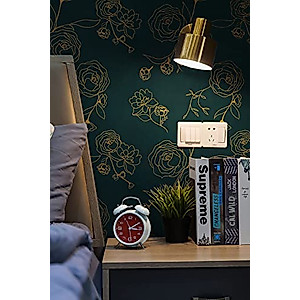 Safiyya Removable Wallpaper Floral Peel and Stick Wallpaper Gold and Teal Contact Paper for Cabinets Boho Wallpaper Contact Paper Peel and Stick Flower Contact Paper for Walls Vinyl Rolls 78.7"x17.3"