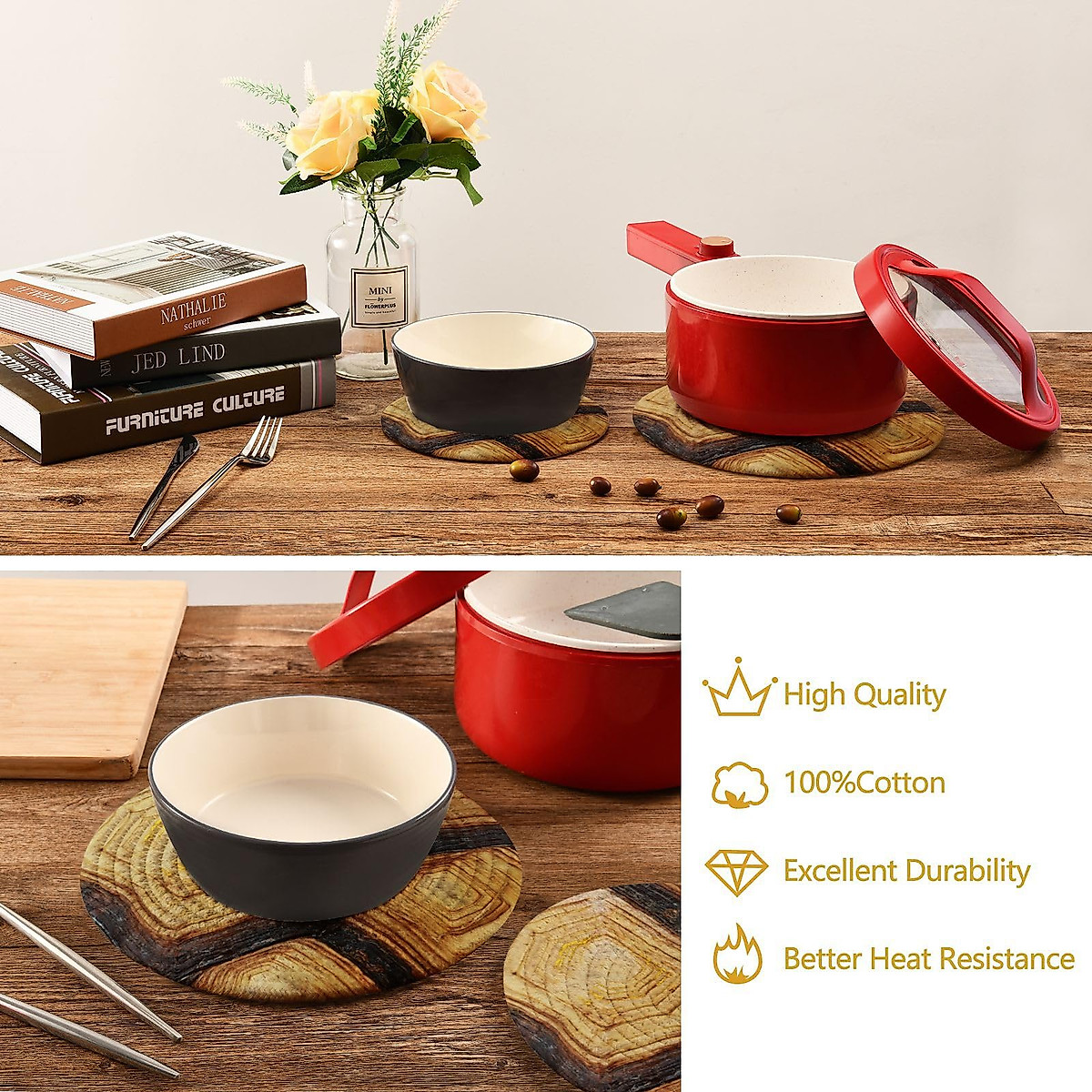 Turtle Shell Round Trivet Mat 2PCS Carapace Print Cotton Rope Placemats Pot Holder Set Kitchen Decor Table Hot Pads Coasters for Hot Dish Counter Tops Farmhouse Coasters Protector Mats