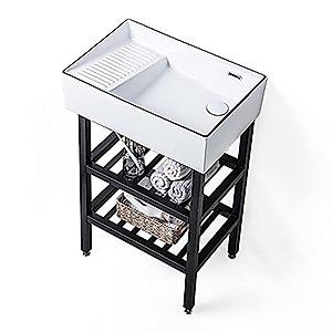 Commercial Sink,Wall Hanging,With Storage Shelve Laundry Tub,Large Single Bowl Sink,1 Compartment Kitchen Sink,For Business Restaurant, Cafe, Bar, Hotel, Garage, Laundry Room, Outdoor ( Size : 50*37*8