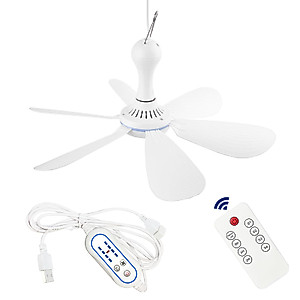 SCOOYEEES Silent USB Powered Ceiling Fan with Remote Control Timing 4 Speed, Quiet Small DC Plug in Ceiling Fan Hanging Fan for Camping Bed RV Tent Canopy Room