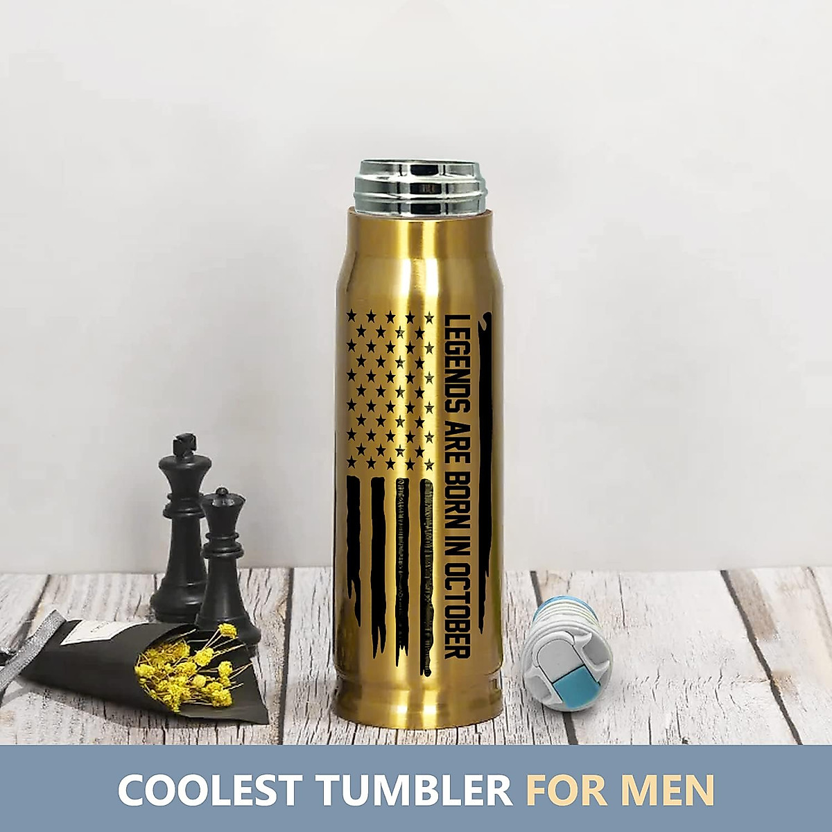 October Legends 17oz Stainless Steel Bullet Tumbler - Funny Birthday Gifts for Men Him Dad Husband Boyfriend Son Uncle Grandpa Papa - Dad Birthday Gift, Husband Birthday Gift