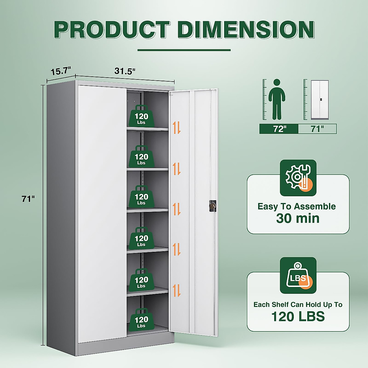 Letaya Metal Garage Storage Cabinets with Lock Door and Adjustable Shelves, Steel Tool Cabinets for Home,Office,Warehouse Organisieren (Gery White, 71" H)