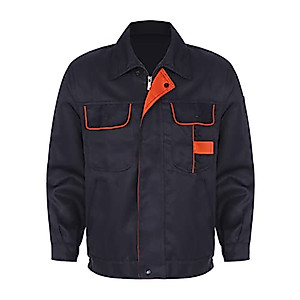 TiaoBug Men's Color Block Factory Workshop Mechanic Shirts Long Sleeve Work Jacket Workers Uniform Navy Blue Large