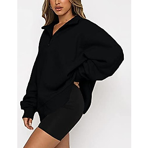 KOJOOIN Womens Long Sleeves 1/4 Zip Pullover Golf Polo Shirts Sports Athletic Shirts(Black L)