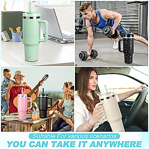 40 oz Tumbler with Handle and Straw, 2 Lids (2 in 1 & LeakProof Lid) - Vacuum Insulated Stainless Steel Double Wall Water Bottle Travel Mug - Holiday Gifts for Women Men - Baby Pink