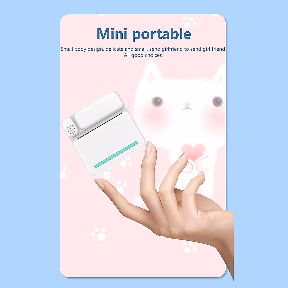 Mini Pocket Sticker Printer Portable Bluetooth Printer with 1 Rolls Paper for Journal, Memo, Photo, DIY Scrapbook