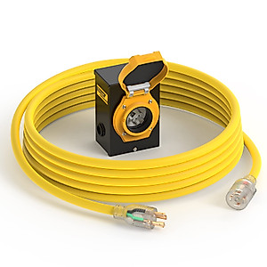 TOOLIOM Pre-Drilling 30A Generator Power Inlet Box 4 Prong NEMA L14-30P & L14-30P/L14-30R Generator Extension Cord 25FT