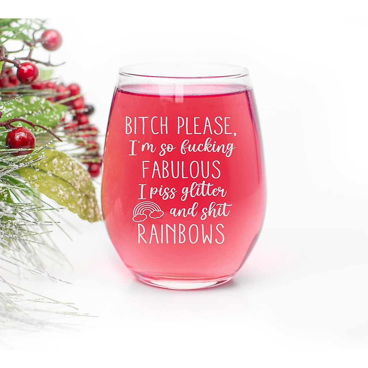 Funny Wine Glass Gift For Women - Please I'm So Fabulous I Pee Glitter Stemless Wine Glass - Unique Inspirational Gifts For Women Best Friends Sisters Bff Girlfriends - Birthday Christmas Gifts