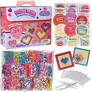 Heart Themed Fuse Bead Kits (24ct)- Perfect Goodie Bag Party Favors for Kids Birthday Party - Each Includes Pixel Art Craft Activity w Perler Beads - Kids Multi-Item Party Favor Packs for Boys & Girls