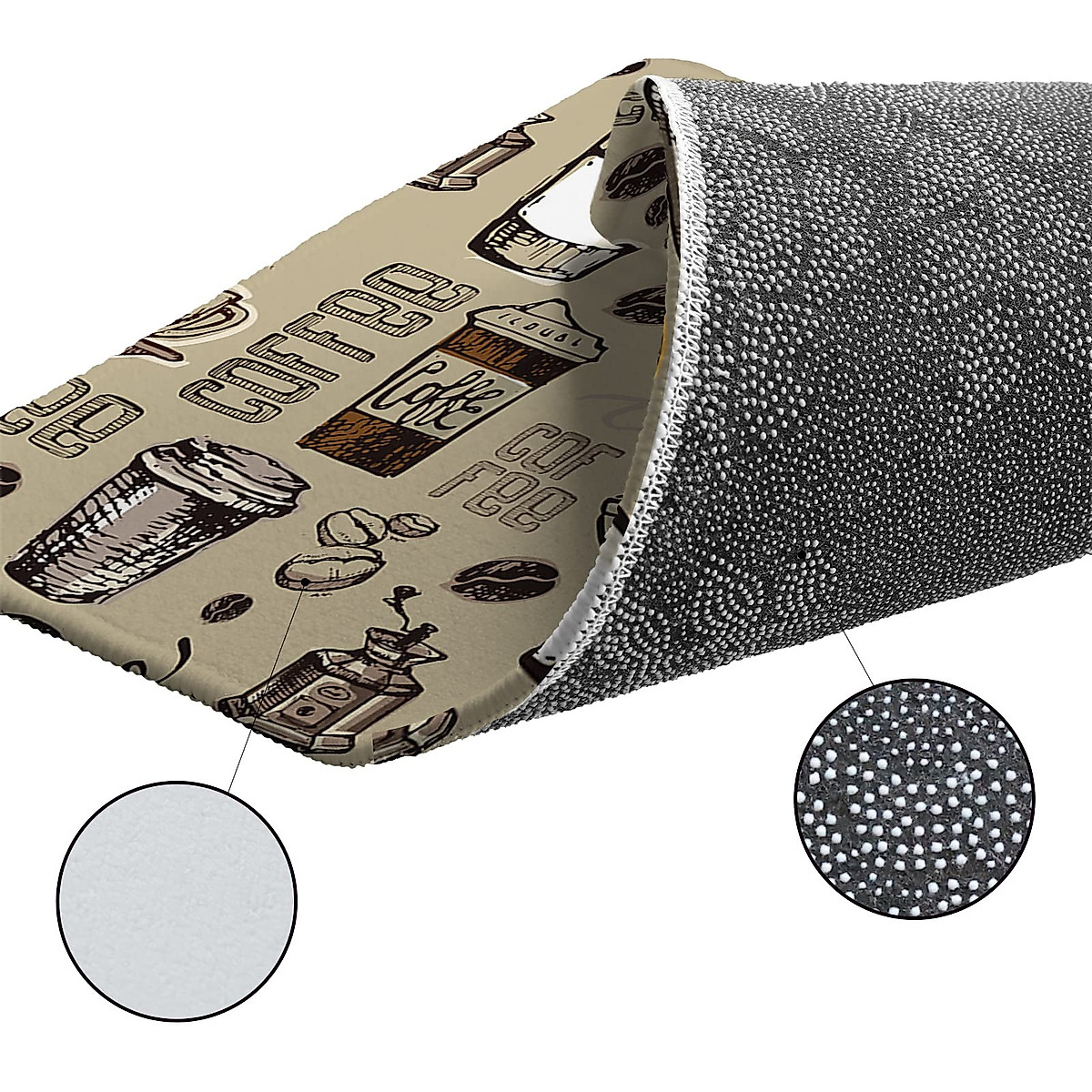 Area Rug for Bedroom Living Room Decor,Retro Sketch Coffee Set Bean with Quote Ultra Soft Non-Slip Accent Rugs Indoor Large Floor Carpet Aromatic Drink on Khaki Non-Shedding Nursery Floor Mat,48x72in