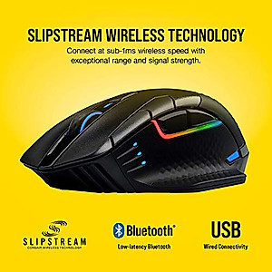Corsair Dark Core RGB Pro, Wireless FPS/MOBA Gaming Mouse with SLIPSTREAM Technology, Black, Backlit RGB LED, 18000 DPI, Optical,CH-9315411-NA (Renewed)