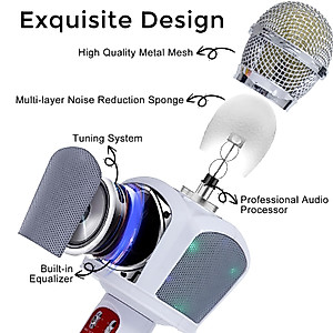 fbamz Kids Karaoke Microphone Machines Toy for 3-12 Year Girls Boys, 5 in 1 Wireless Microphone Bluetooth with LED Lights, Portable Handheld Mic Christmas Birthday Gifts for 5 6 7 8 9 10 11 Year Teens