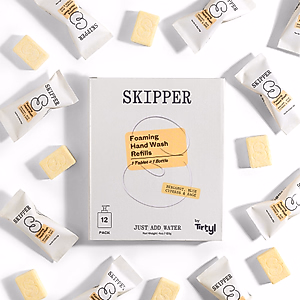 Tirtyl Skipper Foaming Hand Soap Tablet Refills - 12 Pack - 96 fl oz total (12x 8 fl oz) - Rebranded - Compostable Packaging - Bergamot, Blue Cypress & Sage