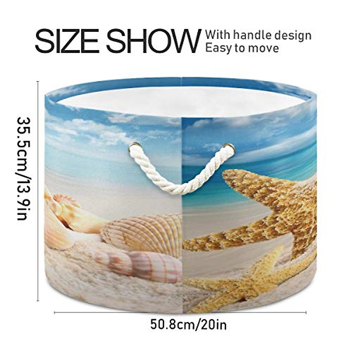 SUABO Large Storage Basket, Starfish and Seashells On The Beach Laundry Hamper Collapsible Nursery Hamper Bin with Handle, Baby Laundry Baskets for Blanket Toys Clothes Towels, 20X 20X 14 inches