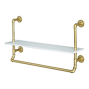 BOTAOYIYI Gold Clothing Rack, 40 inch Industrial Pipe Clothing Rack, Hanging Garment Clothes Wall Mounted with Shelves Shelving Rod White for Boutiques Retail Laundry Room Bedroom(39.4x9.8x19.7)