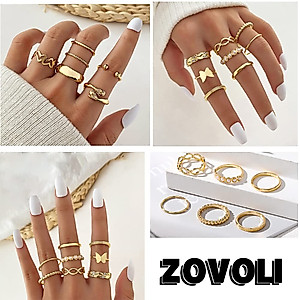 ZOVOLI 19-36 Pcs Gold Boho Knuckle Rings Set for Women, Vintage Stackable Dainty Joint Finger Gold Jewelry Set with Love Pearl and Sparkling Crystals (36-PCS)
