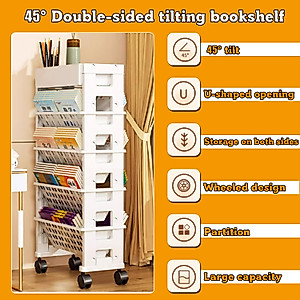 5 Tier Book Rack Storage Bookshelf, Movable Unique Bookcase, Large Capacity Utility Organizer White Bookshelves for Children Students Study in Bedroom Living Room Home School,White