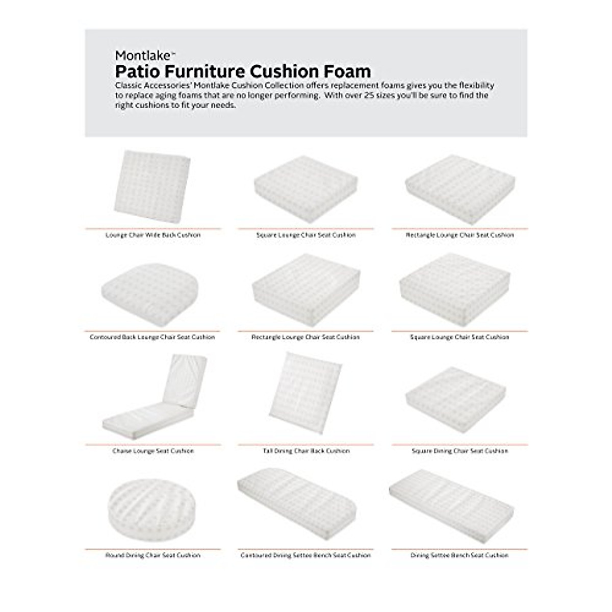Classic Accessories 48 x 18 x 3 Inch Patio Bench/Settee Cushion Foam,White