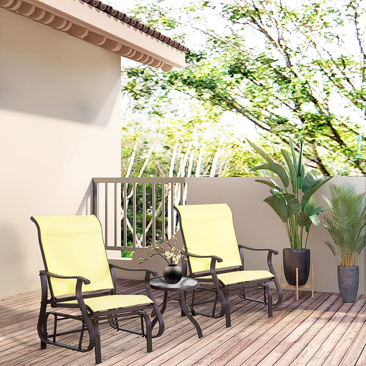 Outsunny Outdoor Glider Chair, Gliders for Outside Patio with Steel Frame and Mesh Fabric for Backyard, Garden, and Porch, Beige