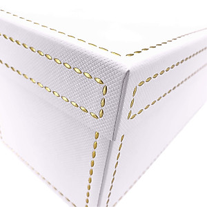 Oxfrd & Comma Luxury Gift Box, White with Gold Stitching, Large Rectangle