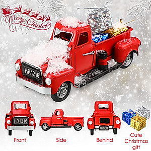 Christmas Red Truck Decor Vintage Red Truck Decor Handcrafted Red Metal Truck Car Model Farmhouse Truck Planter Decor for Christmas Decoration Kitchen Bedroom Garden Outside Home Decor (Novel Style)