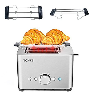 Toaster 2 Slice 1.57" Wide Slot with Heating Rack- Stainless Steel 2 Slice Toaster Easy to Use, Removable Crumb Tray Easy to Clean, Bagel/Defrost/Reheat/Cancel/6 Browning Settings Function, Save Time