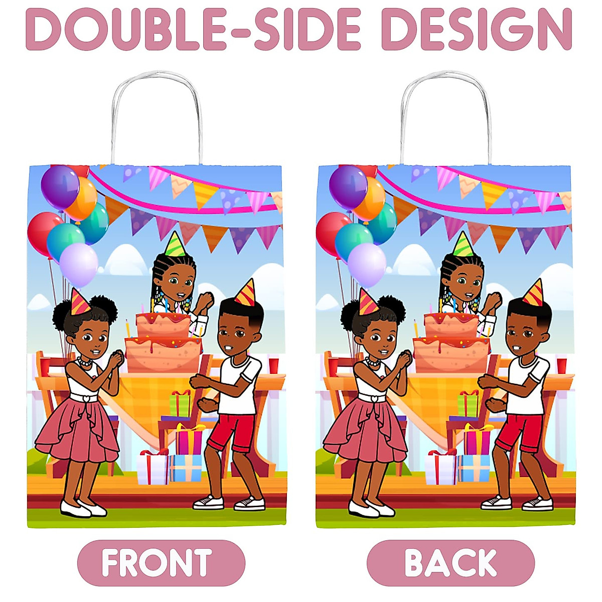 YUNKELIU 16Pcs Birthday Party Favor Bags with 4 Styles 8 Music Theme Happy Birthday Party Candy Goodie Bags for 1st 2nd Boy Girls Birthday Party Supplies Baby Shower