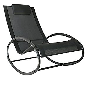 Outsunny Patio Rocking Lounge Chair Orbital Zero Gravity Seat Pool Chaise w/Pillow Black