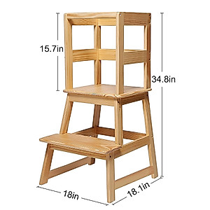 SDADI Kids Kitchen Step Stool with Safety Rail - for Toddlers 18 Months and Older, Natural LT01N