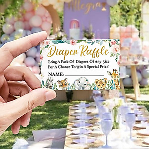 HIWERAN Baby Shower Safari Jungle Zoo Forest Animals Game Cards, 1 Double-Sided Sign, 50 Guessing Cards, 5" x 7"