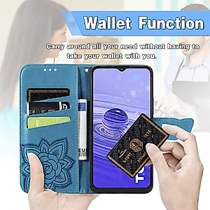 Ranyi for Lively Jitterbug Smart4 Case, Jitterbug Smart 4 Case, Butterfly Pattern Magnetic Wallet Case with Credit Card Holder Kickstand Flip Folio Leather Wallet Case for Jitterbug Smart4 -blue