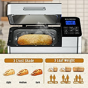 Razorri Bread Maker Machine Stainless Steel UL Certified, 25-in-1 with Nonstick Bread Pan, Homemade DIY 2Lbs Breadmaker, Gluten-Free Setting, LED Display, 15H Delayed-start & 1H Keep Warm, 3 Crust Colors and 3 Loaf Sizes