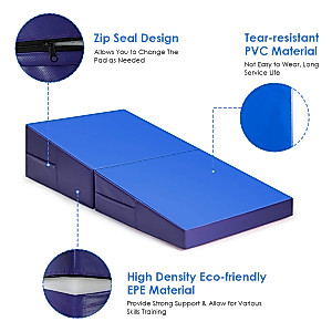 Giantex Incline Gymnastics Mat Wedge Folding and Non-Folding Gymnastics Gym Fitness Skill Shape Tumbling Mat for Kids Play Home Exercise Aerobics (Blue/Purple 60"X30"X14")