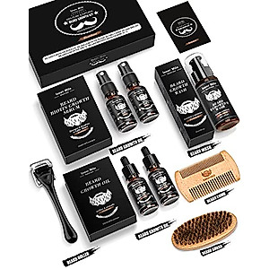 Beard Growth Kit, Beard Kit with Beard Roller, 2 Pack Beard Growth Oil & Growth Serum Spray, Beard Growth Wash, Beard Brush,Beard Comb, Stocking Stuffers Fathers Gifts for Men Dad Boyfriend