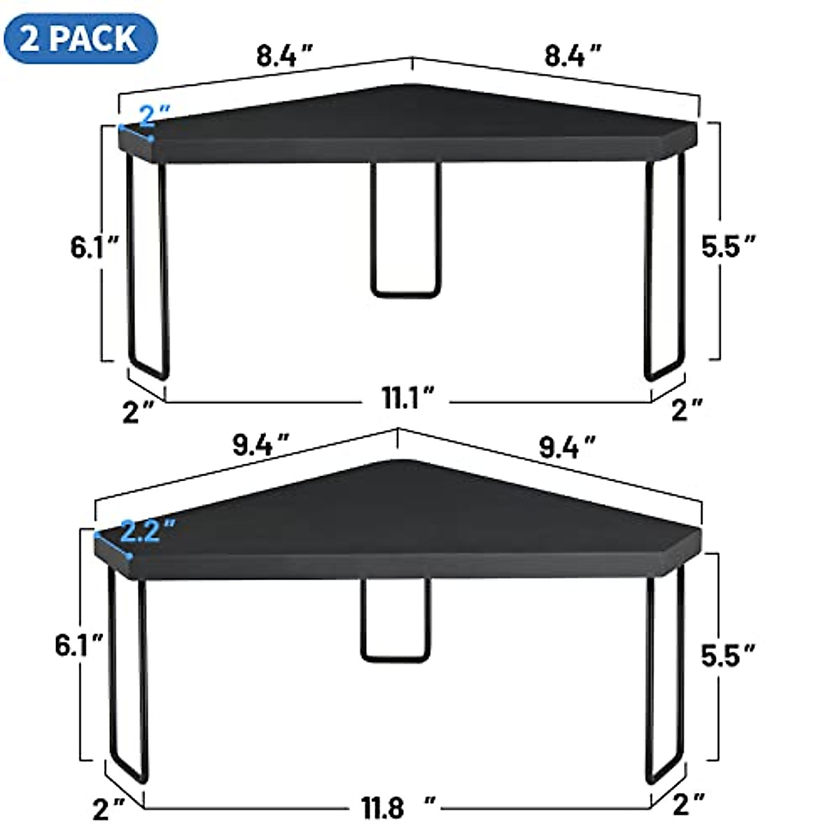 Ameuphercy 2-Tier Countertop Organizer Set of 2, Black, Rustic, Corner Shelf, Space Saving, Sturdy