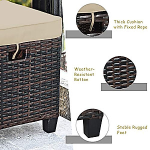 Tangkula 5 PCS Patio Furniture Set, Outdoor Conversation Set with 6 Cushioned Seat 2 Ottomans & Coffee Table, All Weather Wicker Dining Table Set with Ottoman, Rattan Sectional Couch Sofa Set